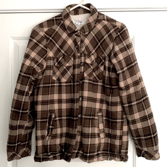 RSQ | Jackets & Coats | Rsq Plaid Brown Tan Sherpa Lined Flannel Shirt ...